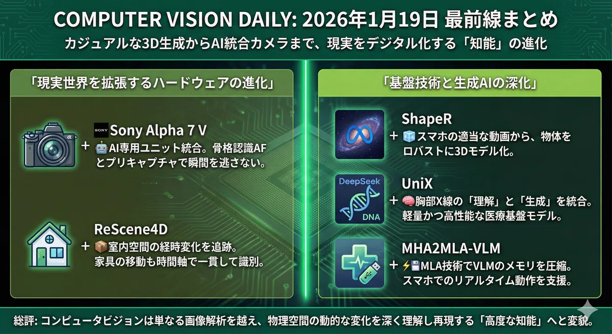 【Computer Vision Daily】カメラ・CVの最前線（2026年1月19日）｜『ShapeR』、『Sony Alpha 7 V ...