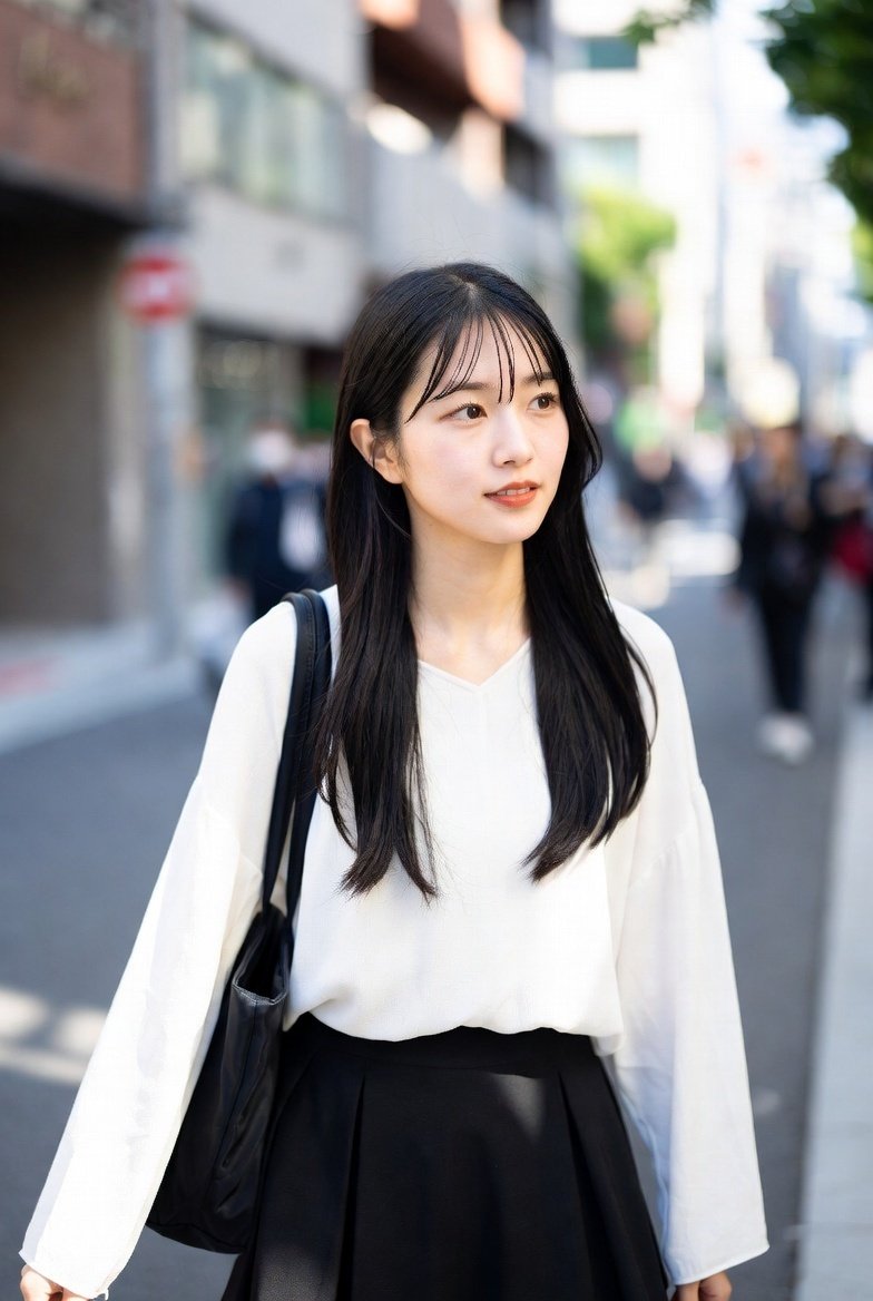 街を歩く東アジア人女性 | Grok Imagine｜Masaki