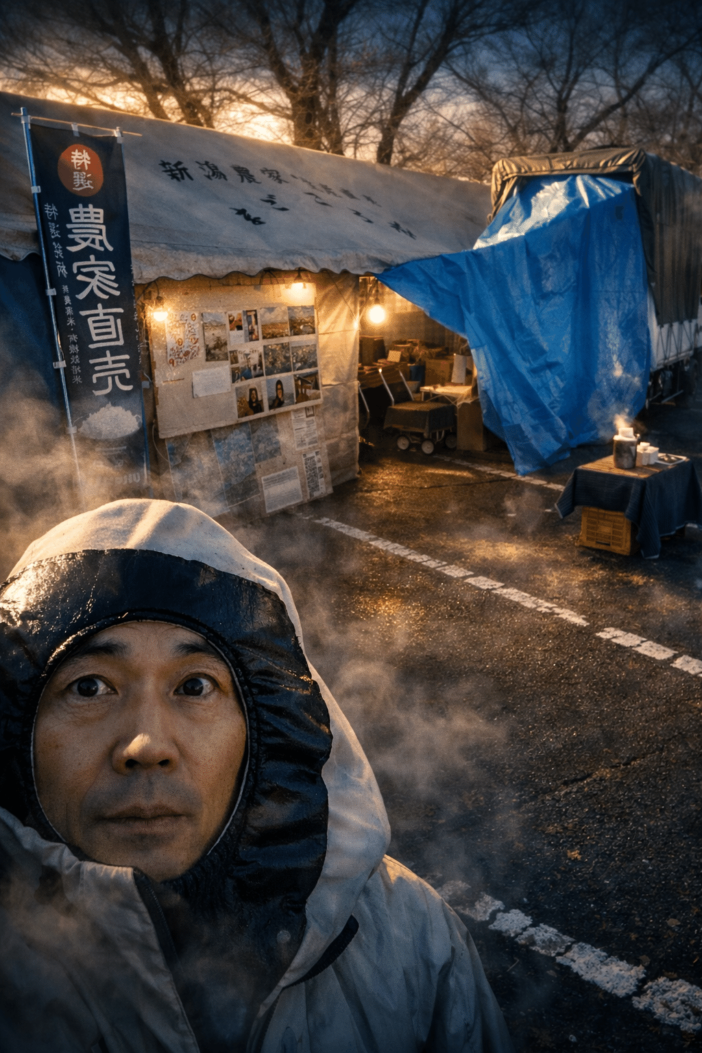 空っ風の中の直売｜まごころ村 おむすびマン（お米農家）