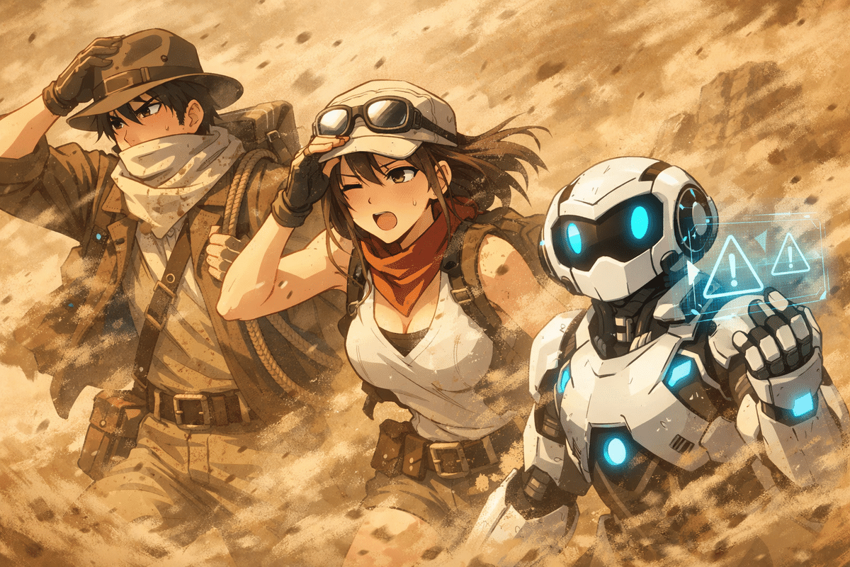 本日のお題「友人とAIロボットの3人で長い旅の途中に＃256」by Perplexity｜たなかの