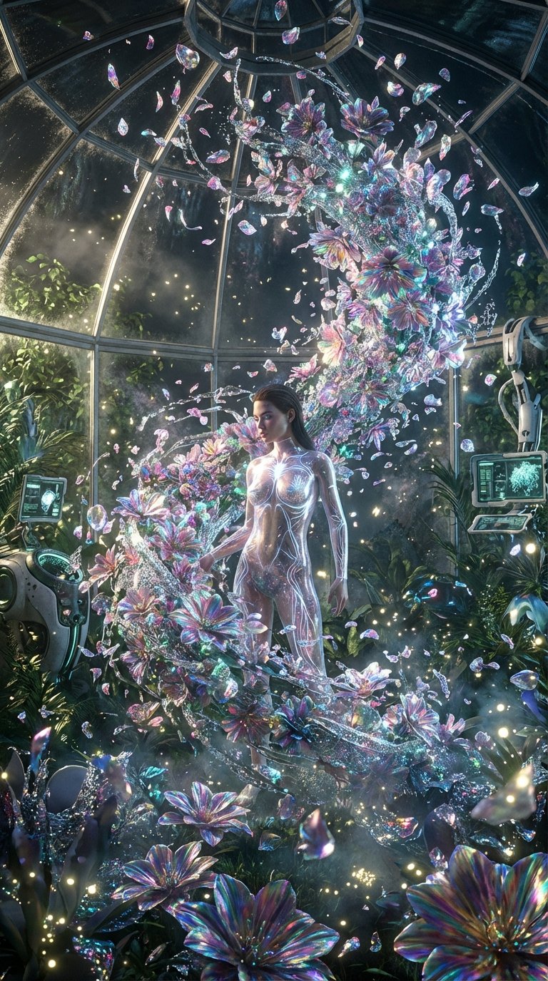 西暦3000年の花畑🌸と美女👩ーコピペ失敗の結果、出来た画像が以外と良かった😅｜crks