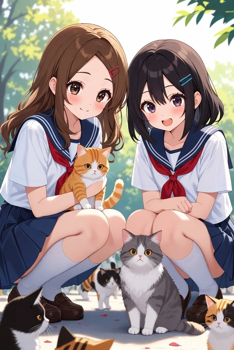 地域猫と遊ぶ心優しい少女たち Kind-Hearted Girls Playing with Local Cats｜ 木蓮🐱Magnolia ...