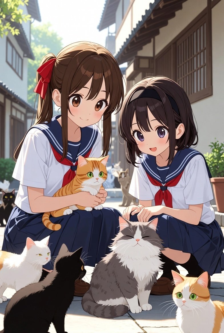 地域猫と遊ぶ心優しい少女たち Kind-Hearted Girls Playing with Local Cats｜ 木蓮🐱Magnolia ...