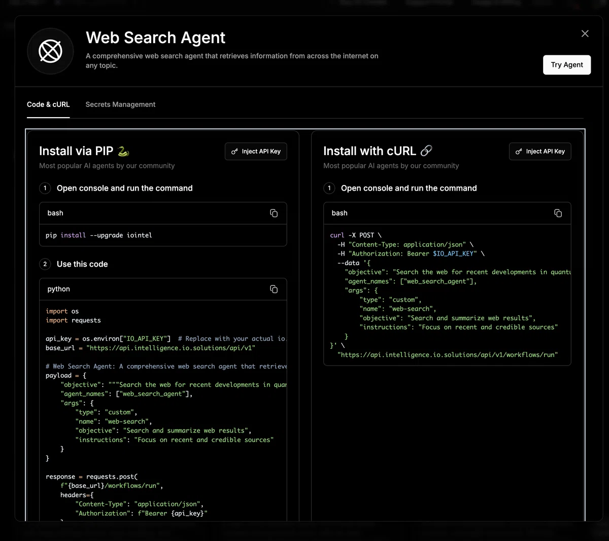 Web Search Agentを試す：IO Intelligenceでの導入と実行方法｜SOH@Python＆crypto
