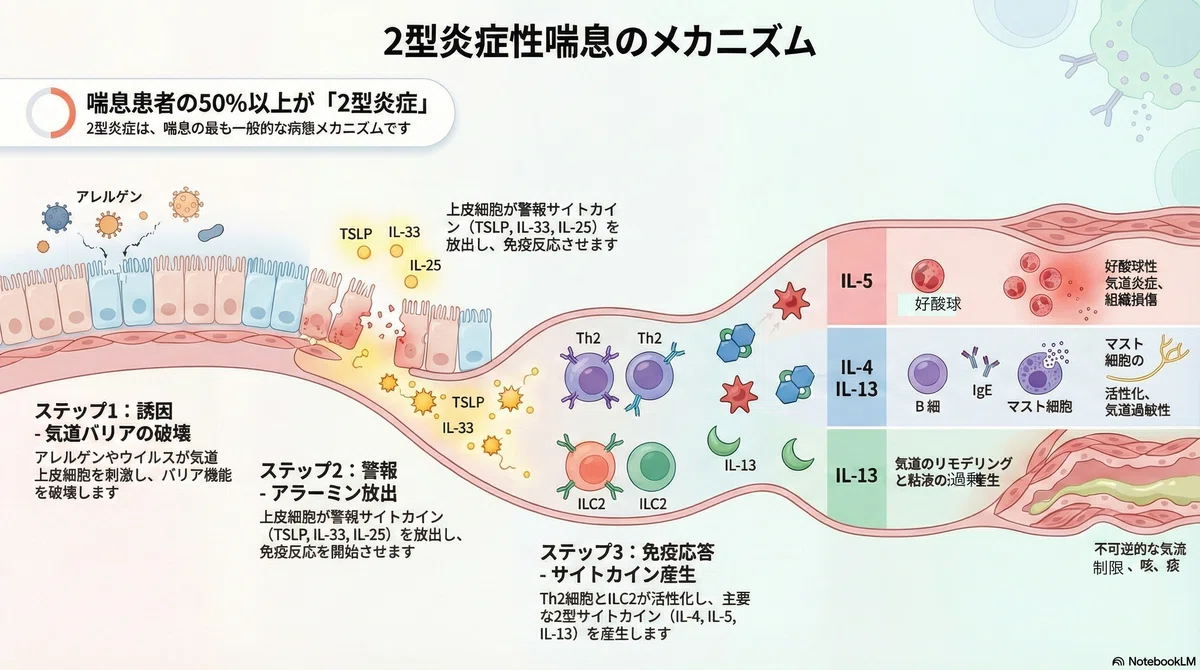喘息における2型炎症の主要な役割：免疫学的機序の観点から｜Makisey
