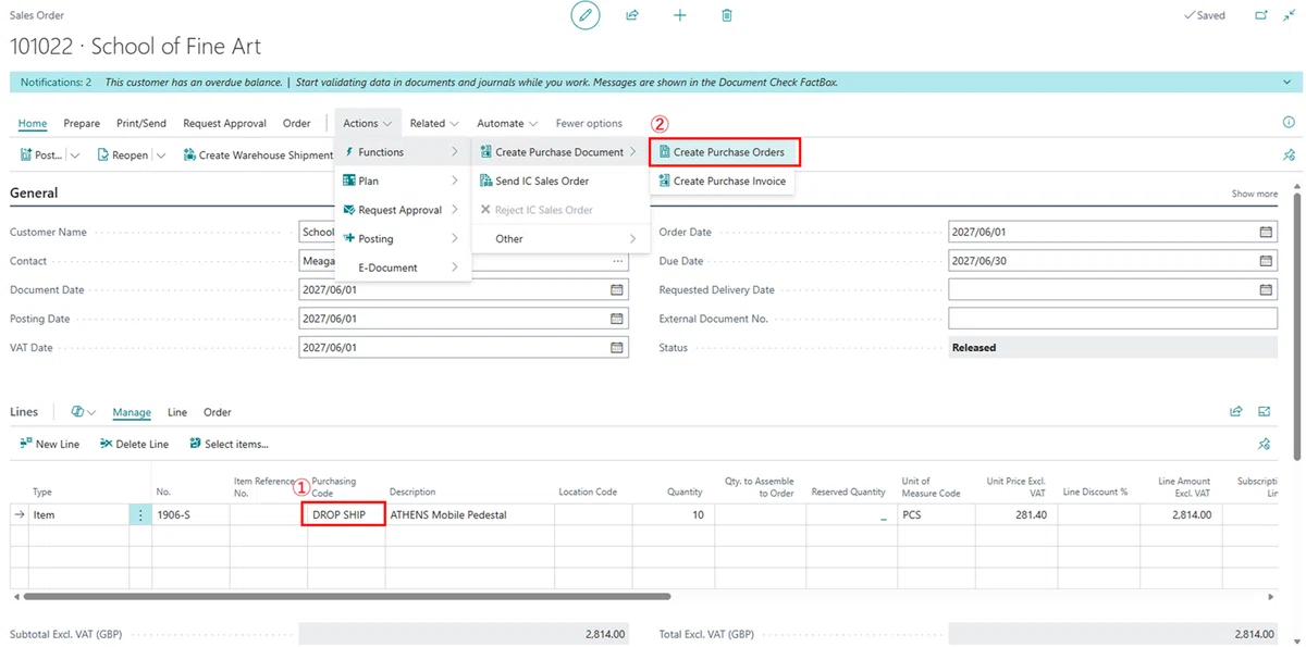 Drop ShipmentsでPurchase Orderを作成できる - Dynamics 365 Business Central ...