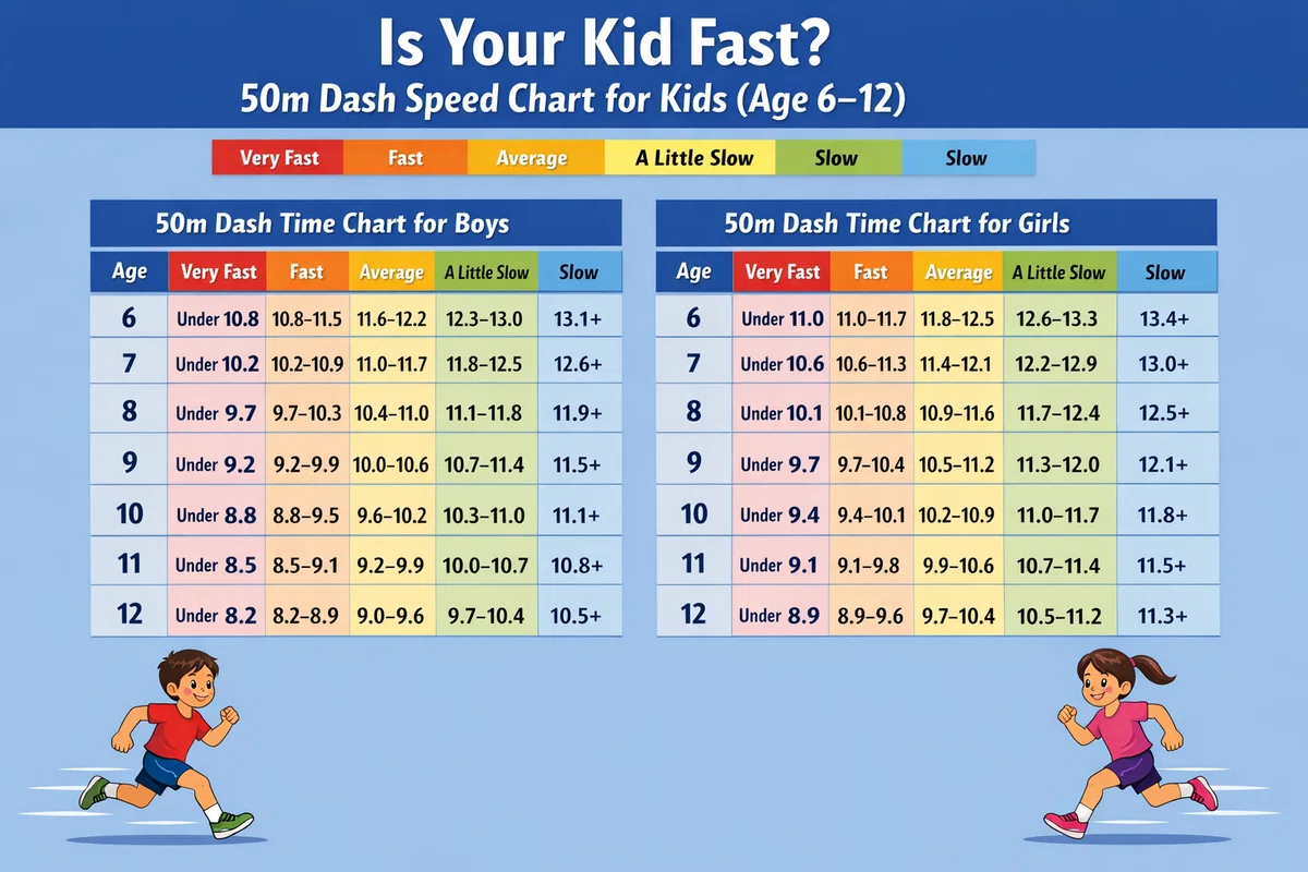 Average 50m Dash Times for Kids (Age 6–12): Boys vs Girls Sprint Speed ...