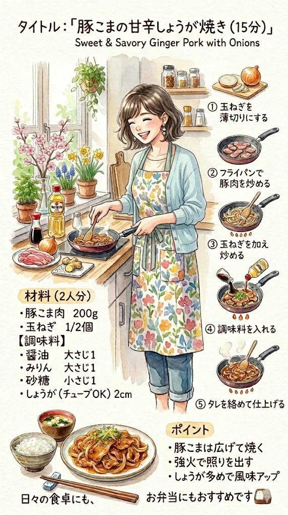 15分で完成！かんたんキッチンノート【豚こまの甘辛生姜焼き】｜瀧川陽子