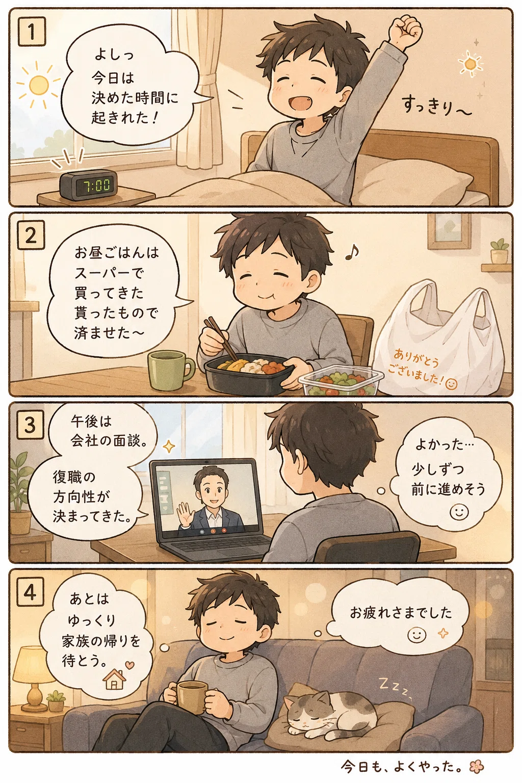 [4-Panel Comic] A day where I moved forward just a little bit｜じる