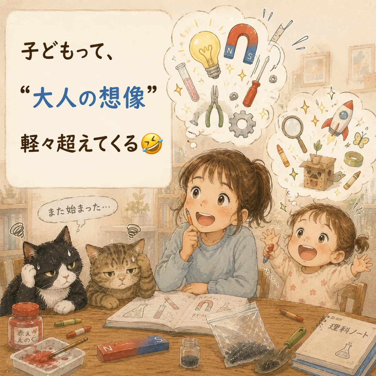 ハッピーライティングマラソン#52 最近、思わず笑ってしまった出来事は—— 『家の中で、密かに行われていた“ある実験たち”。』でした🤣｜こじ ...