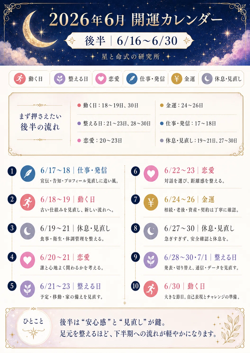 2026年6月の開運カレンダー｜星と命式で読む、動く日・整える日｜星と命式の研究所