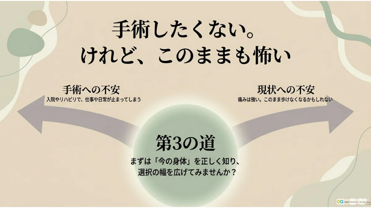 手術を勧められた段階で来られた方へ ― 選択肢を整理する｜Kyoto Osteopathy Center OQ
