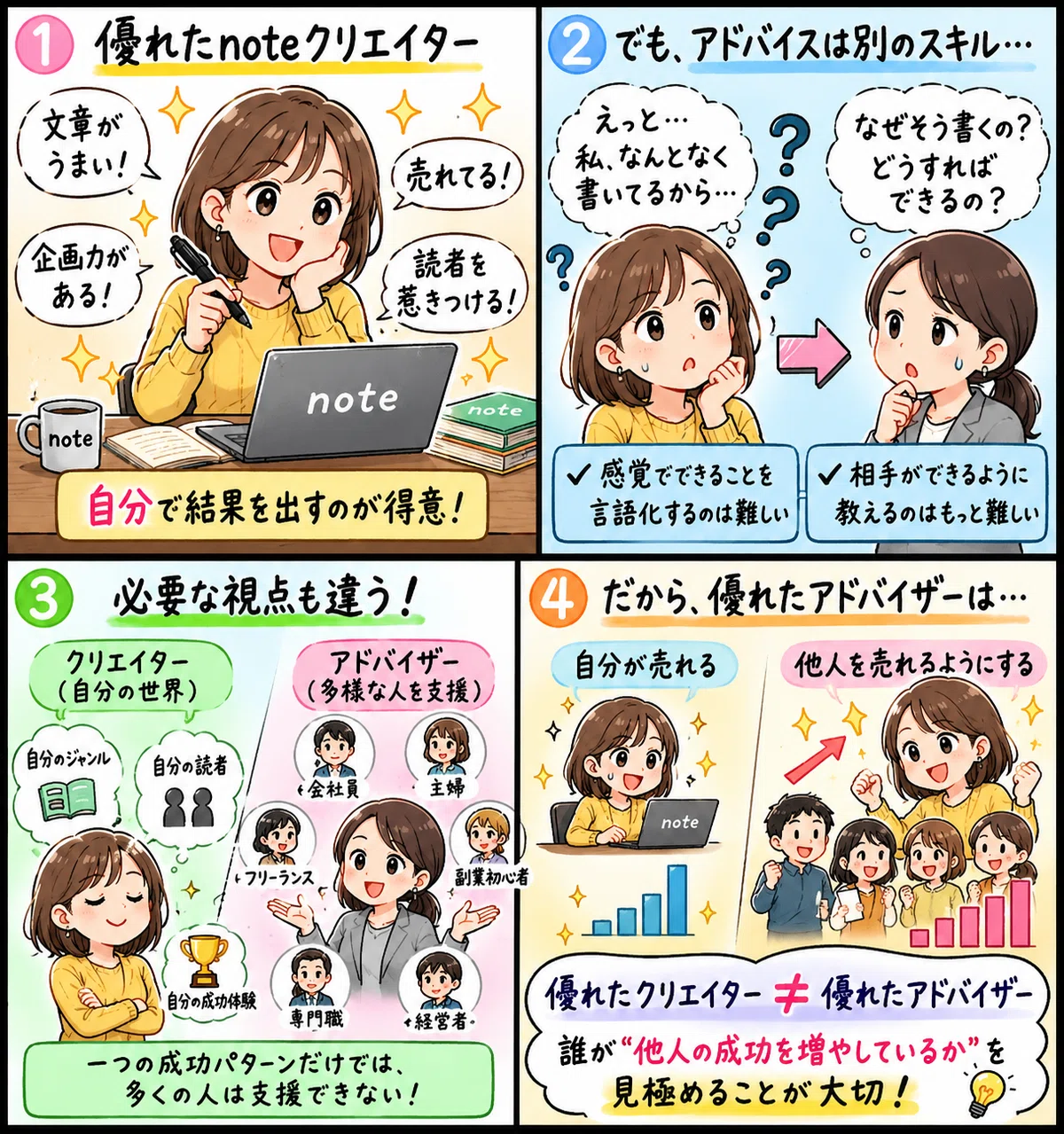 【note初心者必見！】優れたnoteクリエイターが優れたnoteアドバイザーとは限らない｜シゲク@note初心者全力応援