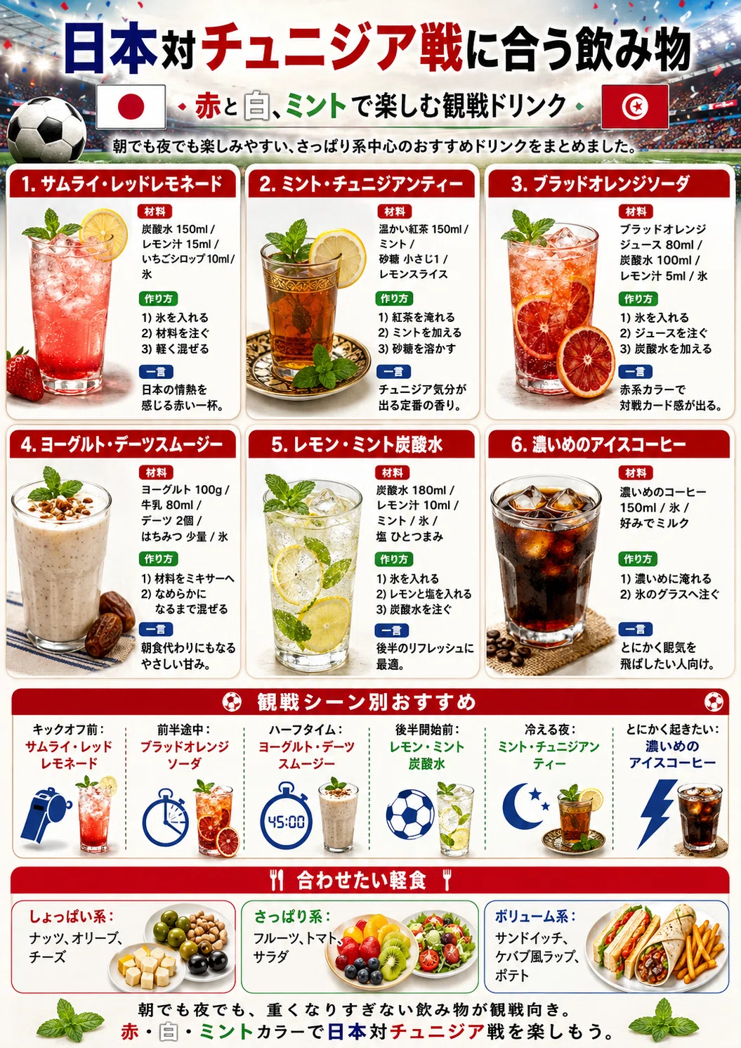 日本対チュニジア戦の応援に合うおすすめ飲み物｜W杯観戦ナビ｜2026を日本時間で楽しむためのガイド