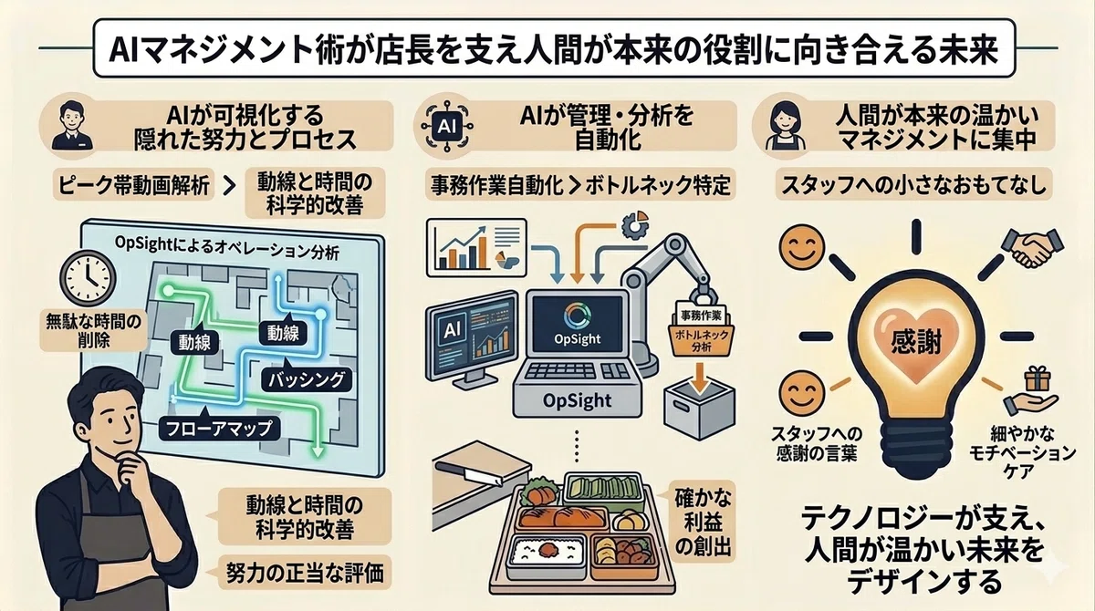 飲食店長の時間を生み出すAIマネジメント術｜OpSight｜オプサイト：オペレーション分析で企業のプロセスを資産化