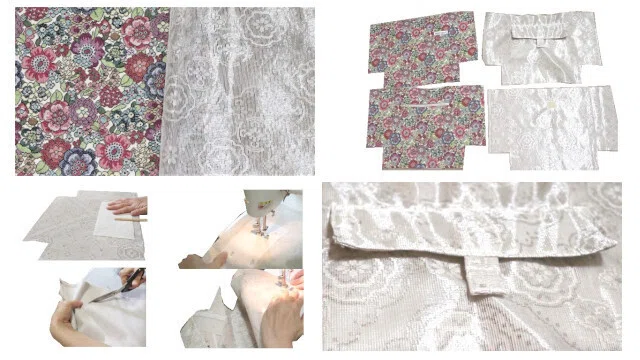 Zipper pocket and Velcro closure made from "mirror lace curtain fabric ...