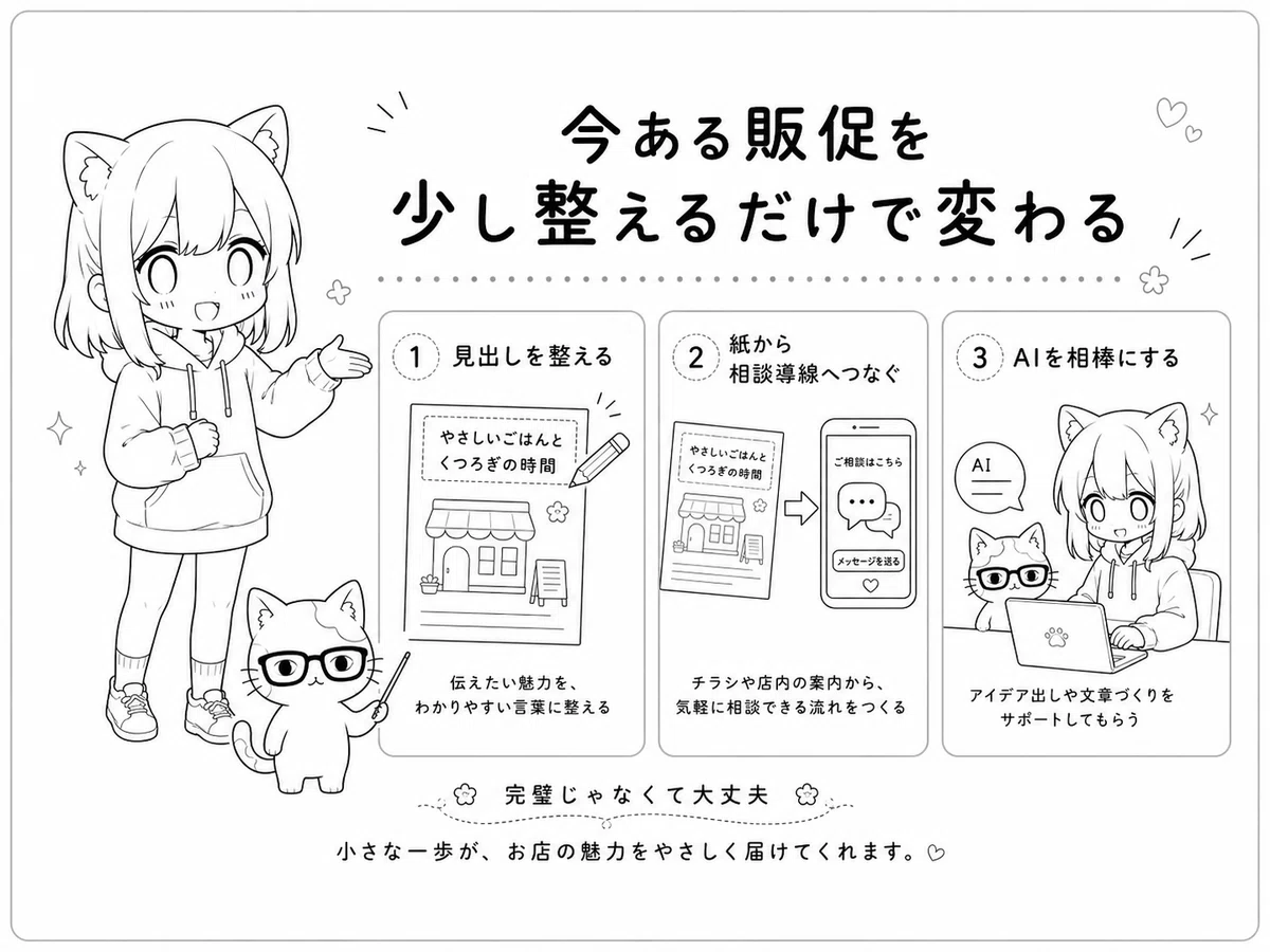 地方のお店の販促は、大きく作り直さなくても変えられます🌸｜みかねこ｜地方企業の販促改善ラボ