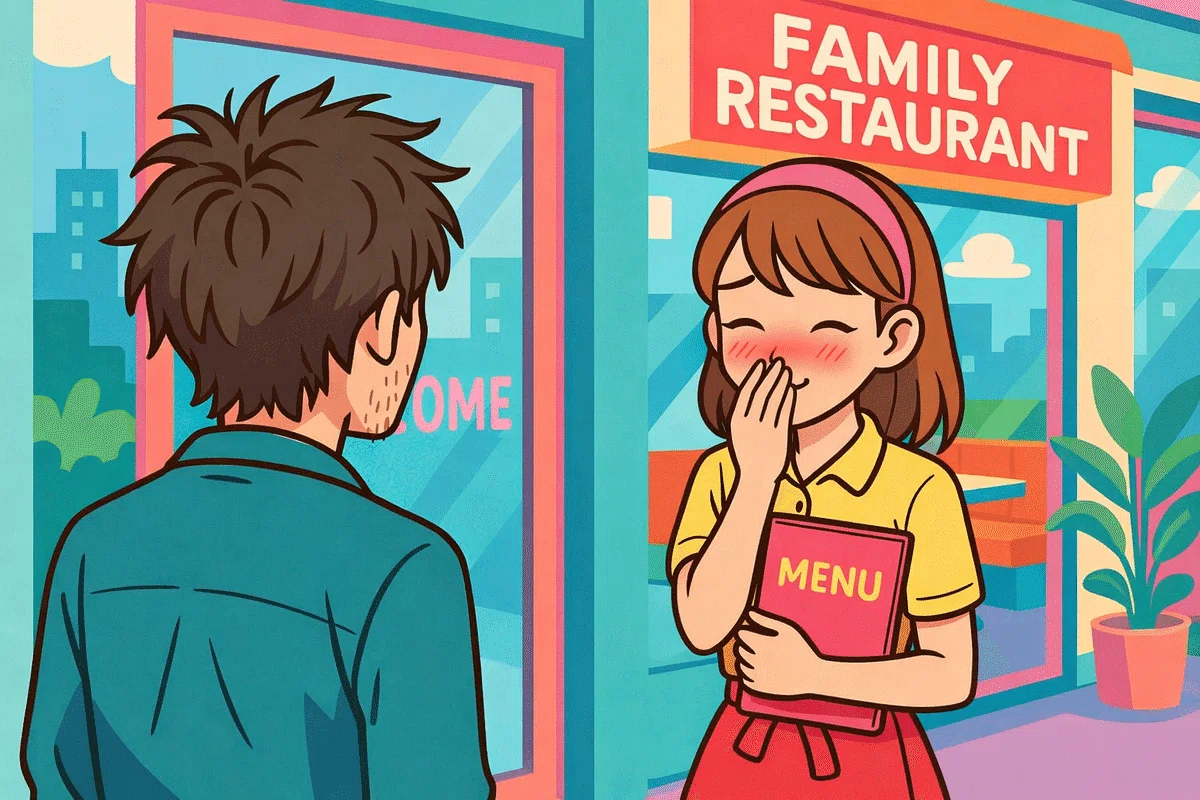 【4＋1コマ漫画】 ファミレス 〜ファミリー様｜炭火で3分
