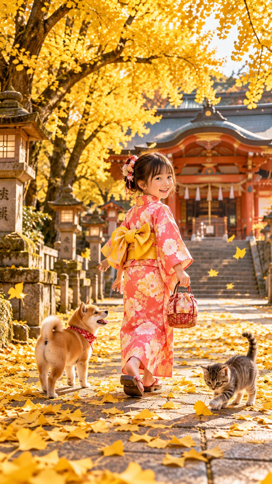 🇯🇵〜灯りを結ぶ宵、紅葉の参道を往く乙女🇯🇵〜Autumn Lanterns: A Girl's Twilight Walk Through ...