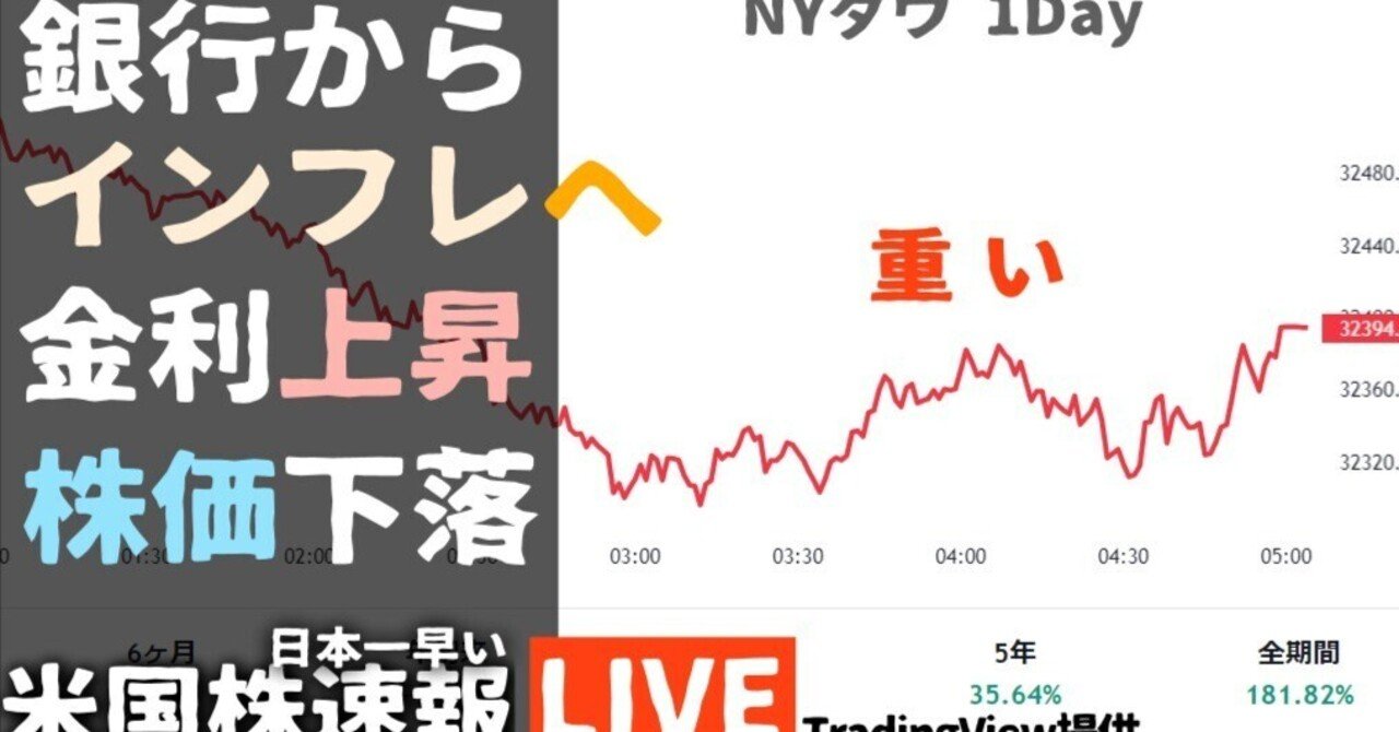 今日の株価やや下落の理由【3月29日】銀行不安からインフレと金利に注目移る|個別決算【米国市場live】生放送)日本一早い米国株市場概況朝4