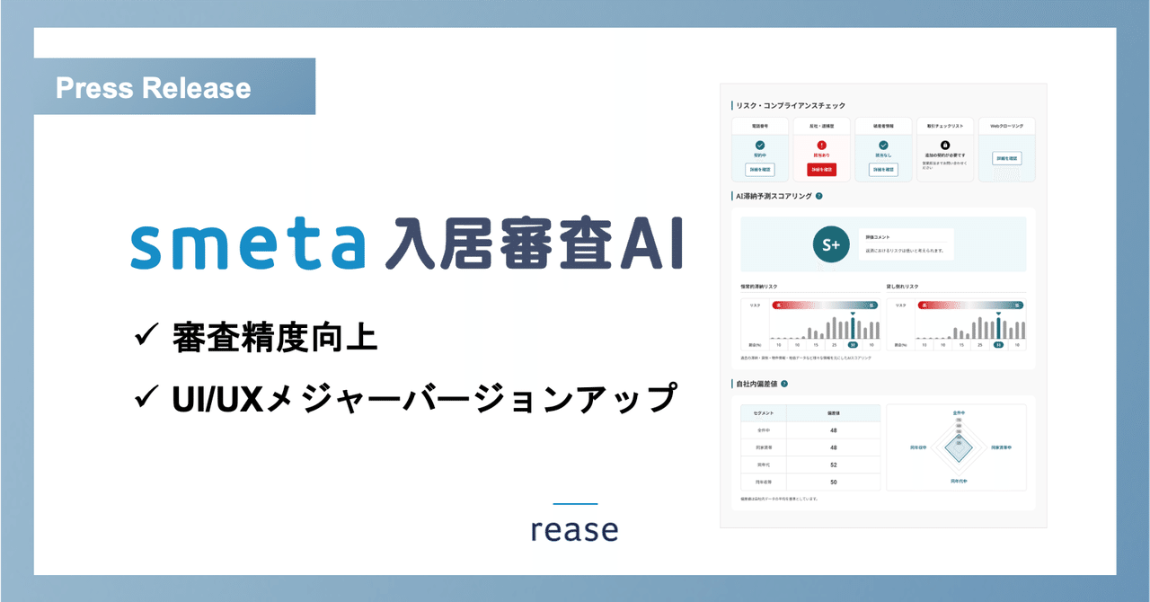 AIを活用した滞納予測と生産性向上を目指した「smeta入居審査AI」が審査精度向上と共にUI/UXを改善したメジャーバージョンアップ｜リース株式会社