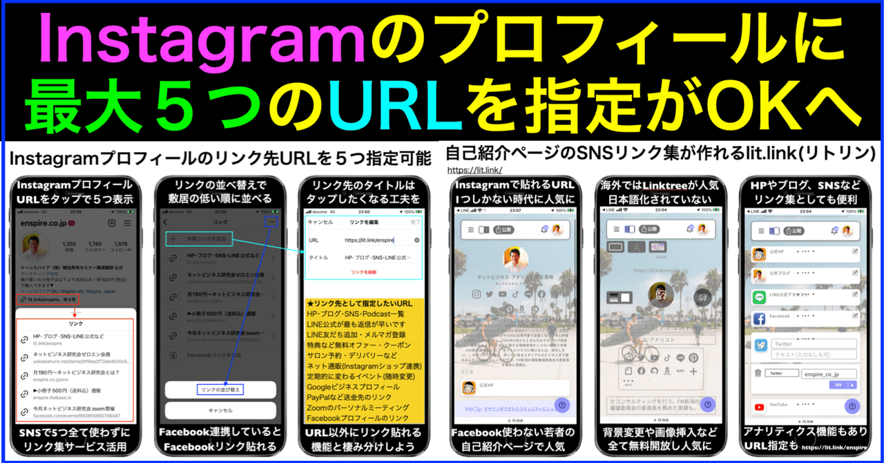 Linktree･lit.link不要?InstagramプロフでURLのリンク5つ｜(新潟県)長岡造形大学 情報リテラシー論 講師 横田秀珠｜note