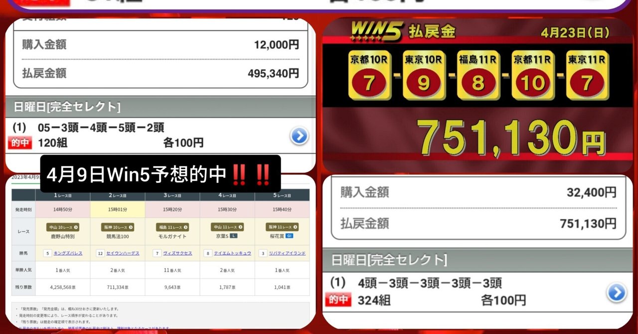 5月14日(日)win5対象レース勝ち馬候補予想【直近1年以内の的中実績】4月23日Win5的中(75万1130円)4月9日Win5的中(49万5340円)2月26日Win5的中(7万530円 ...