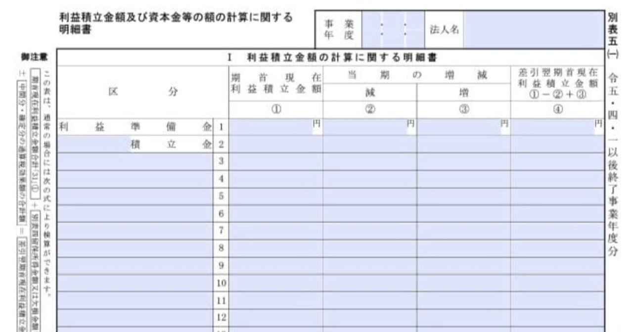 【入力用pdf】別表五一 利益積立金額及び資本金等の額の計算に関する明細書令和5年4月1日以後終了事業年度分｜hayama