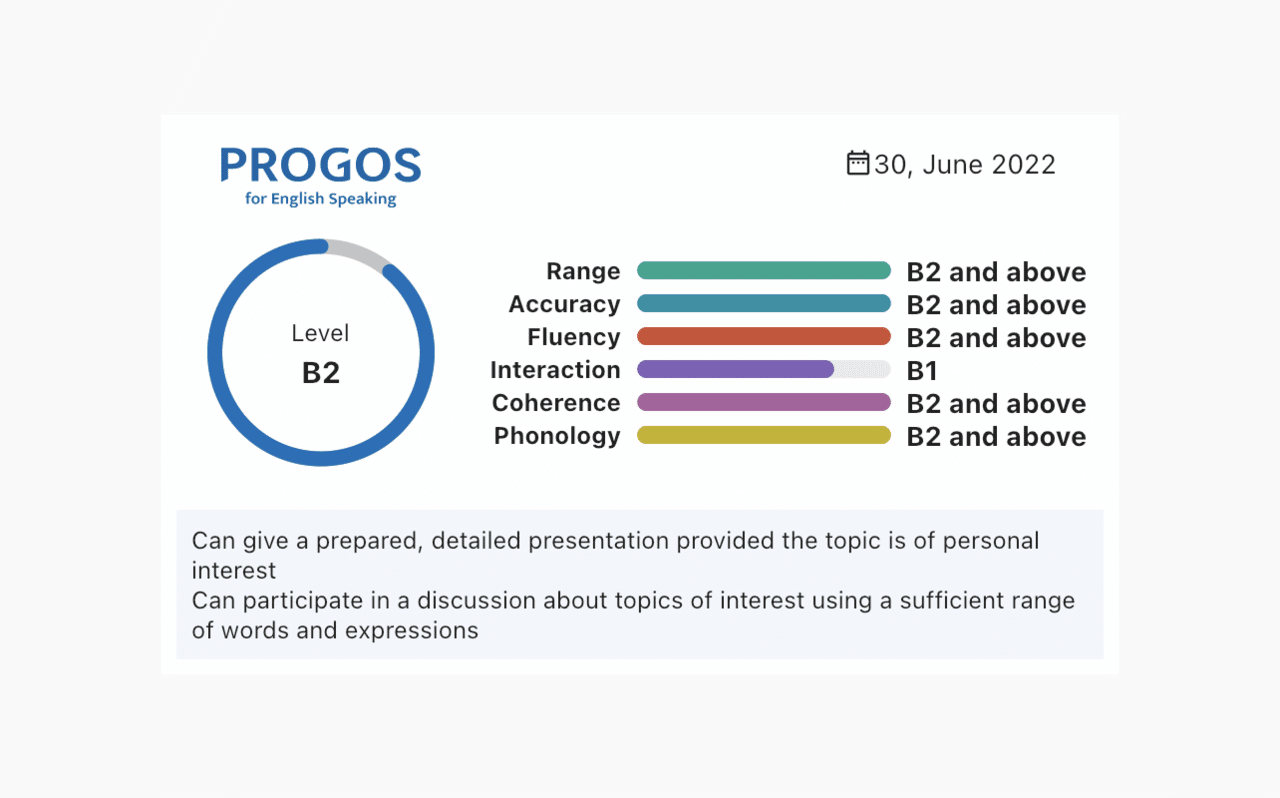 PROGOSのレベルテストもしばらくやってたけど、B2から全然上がらなくて、これ以来やってない笑｜だいくん