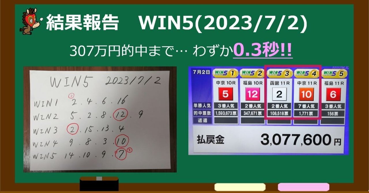 WIN5 2023/7/2 結果報告 【307万円まで… わずか0.3秒】｜サクラゴン