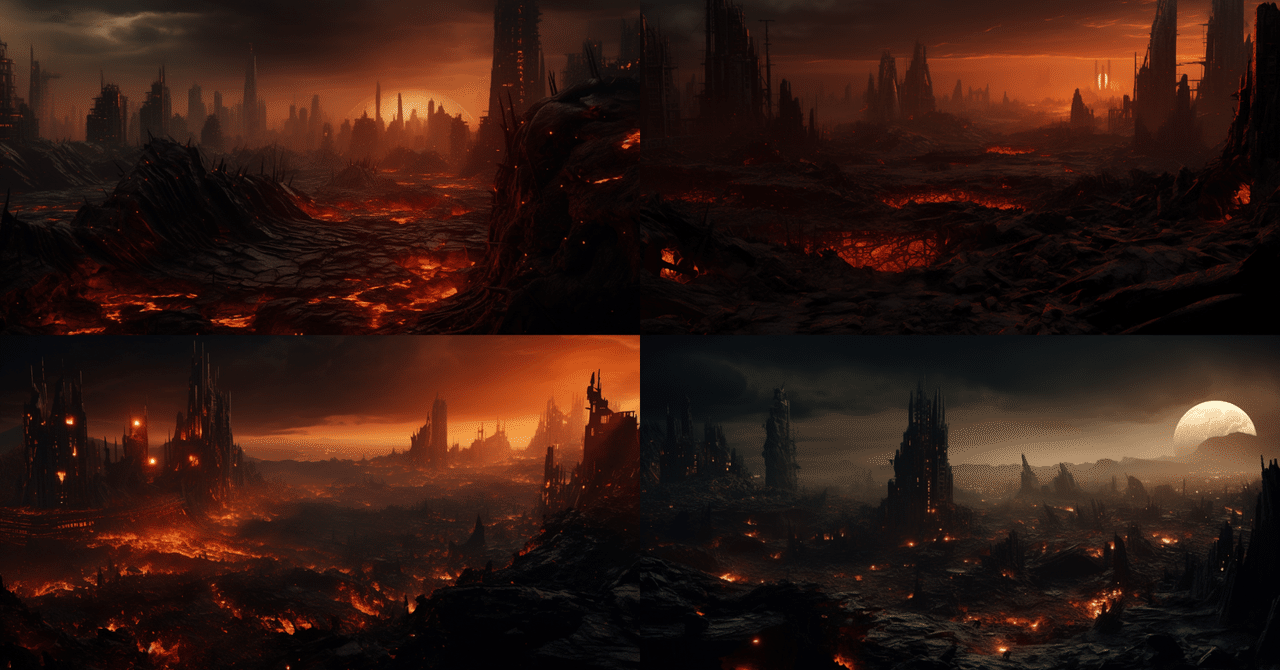 Midjourney プロンプト：赤く燃える街｜KENTO_AIクリエイター