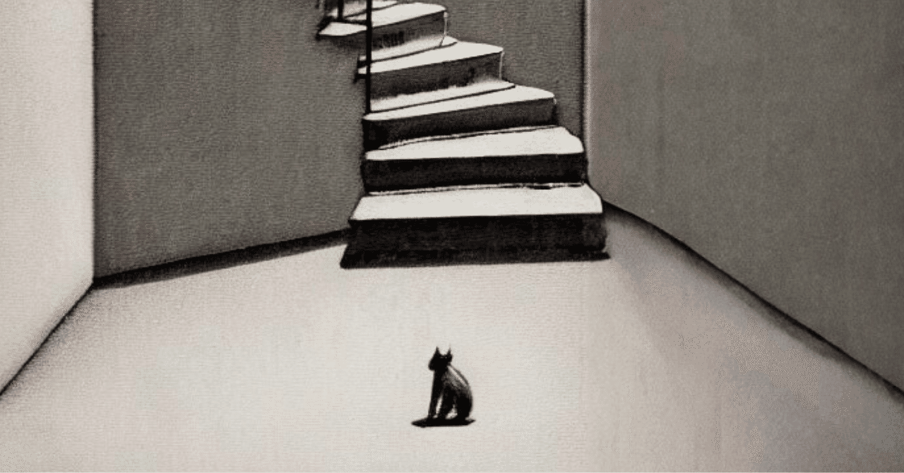 黒猫と階段｜tsuyoi_usagi