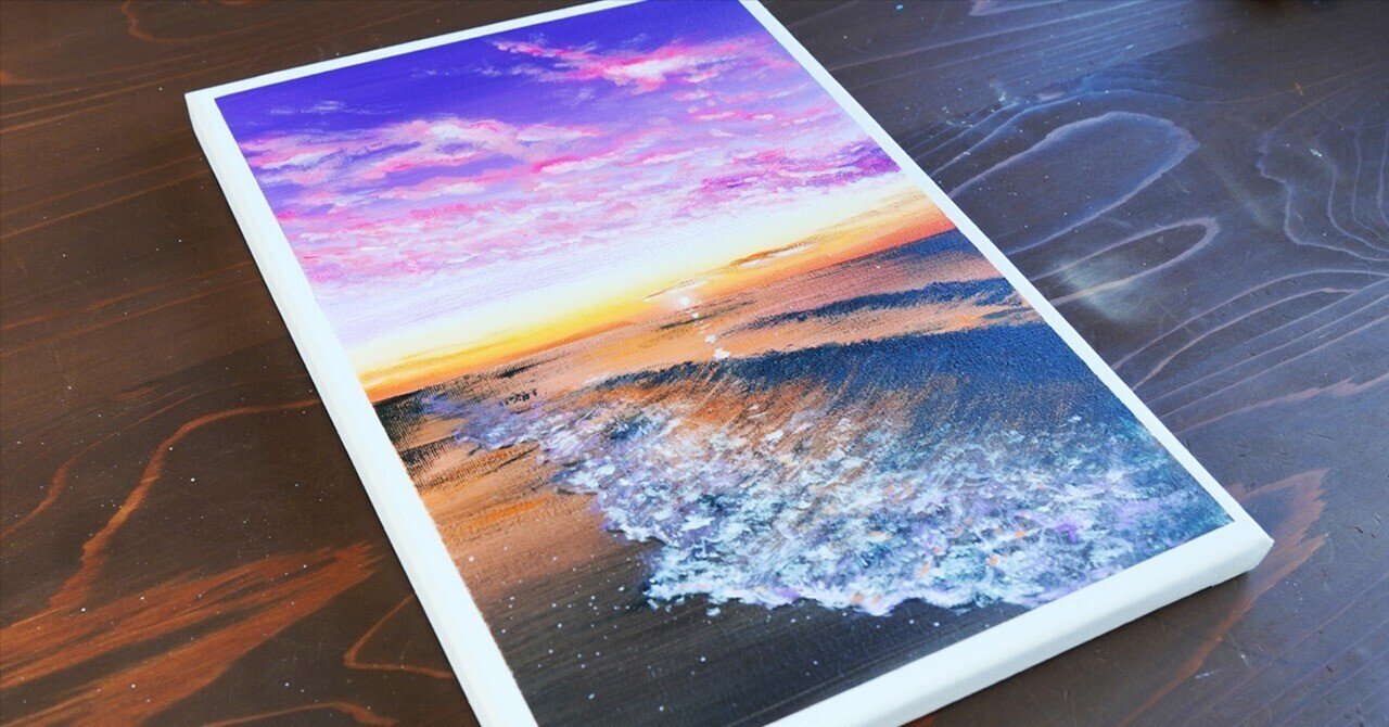 アクリル絵の具で「日の出の海とピンク色の雲！」を描いてみた｜junya_art