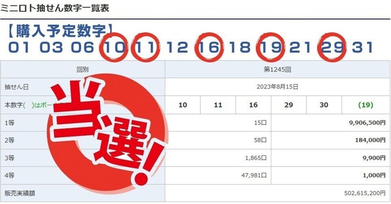ミニロト第1回の予想は『2等当選』🎯184000円｜ロト👑ナンバーズキング