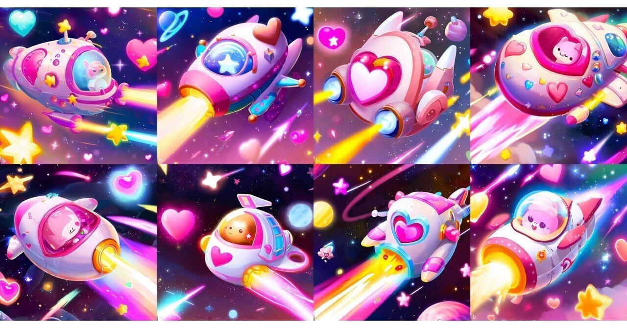 『創作の庭』用【プロンプト付きキャラクターカード】colorful Twinkle Laserを放つ宇宙船｜tsundereloid