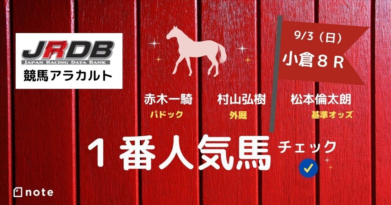9/3（日）小倉8R 1番人気馬チェック｜JRDB 競馬アラカルト