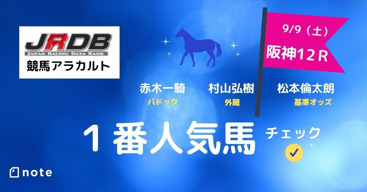 9/9（土）阪神12R 1番人気馬チェック｜JRDB 競馬アラカルト