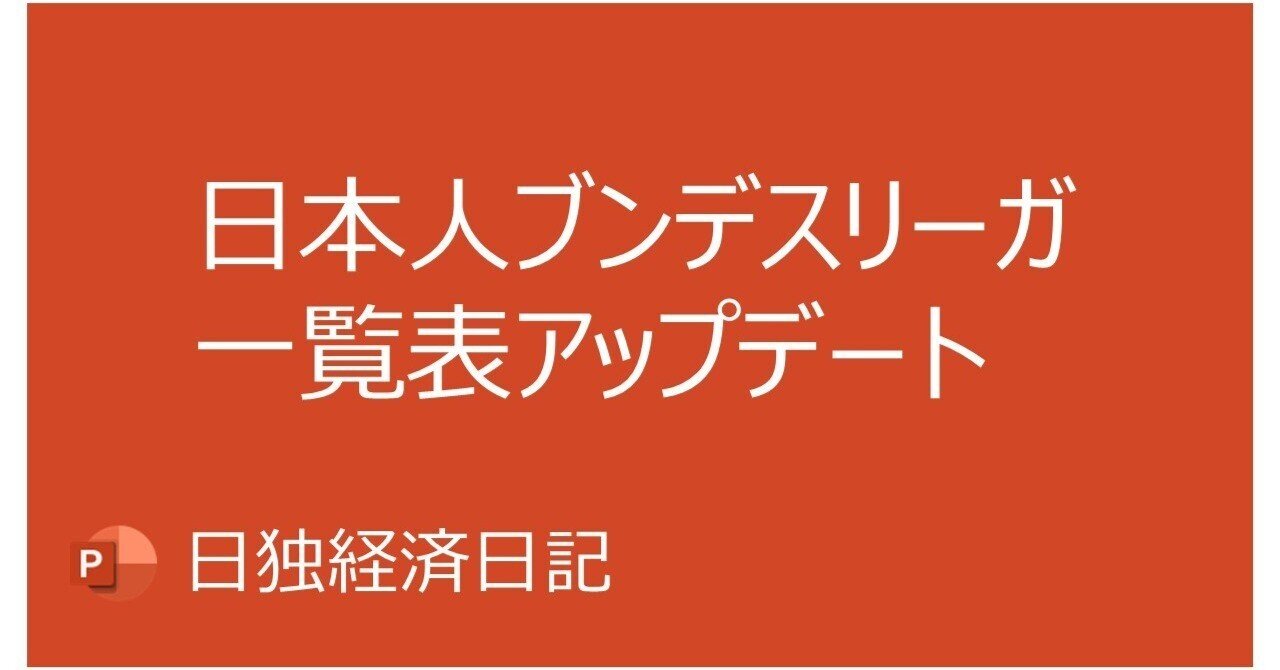 日本人ブンデスリーガ一覧表アップデート｜Nobuo Date