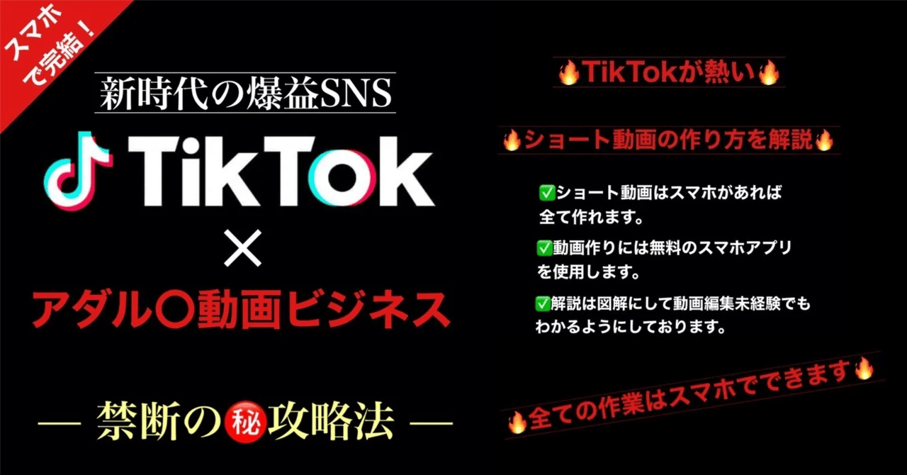 アダル 動画アフィリエイトで大量報酬!tiktokとtwitterで作るsns×アダル を仕組み化する方法!スマホ1つで構築可能です