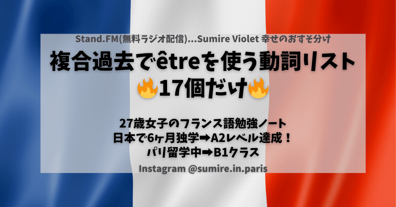 複合過去でêtreを使う動詞リスト🇫🇷🔥17個だけ🔥｜フランス生まれ🇫🇷日本育ち🇯🇵アメリカ帰国子女🇺🇸の幸せのおすそわけ(27歳🌻)