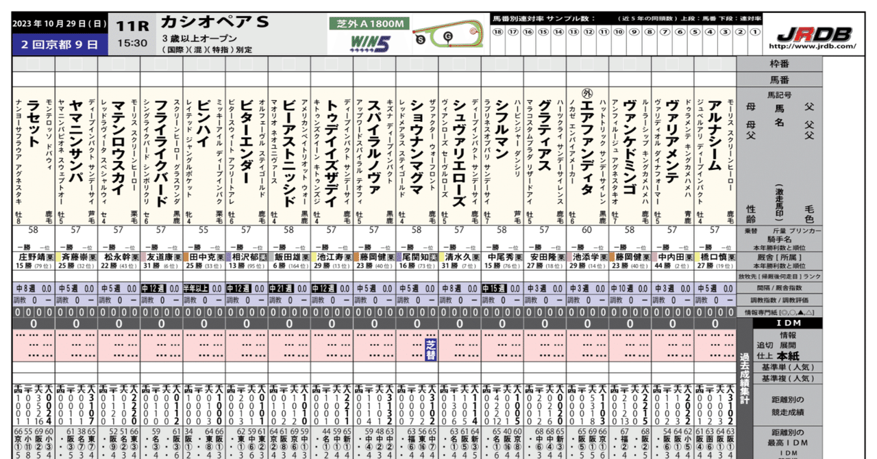 新ウェブレーシングペーパー(特別登録版)【10月21日～10月22日】｜JRDB 競馬アラカルト