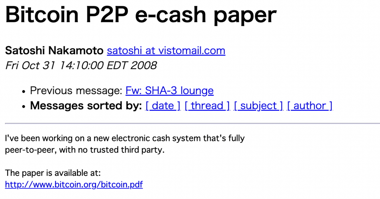 Bitcoin P2P e-cash paper(Oct 31, 2008)｜kenshishido