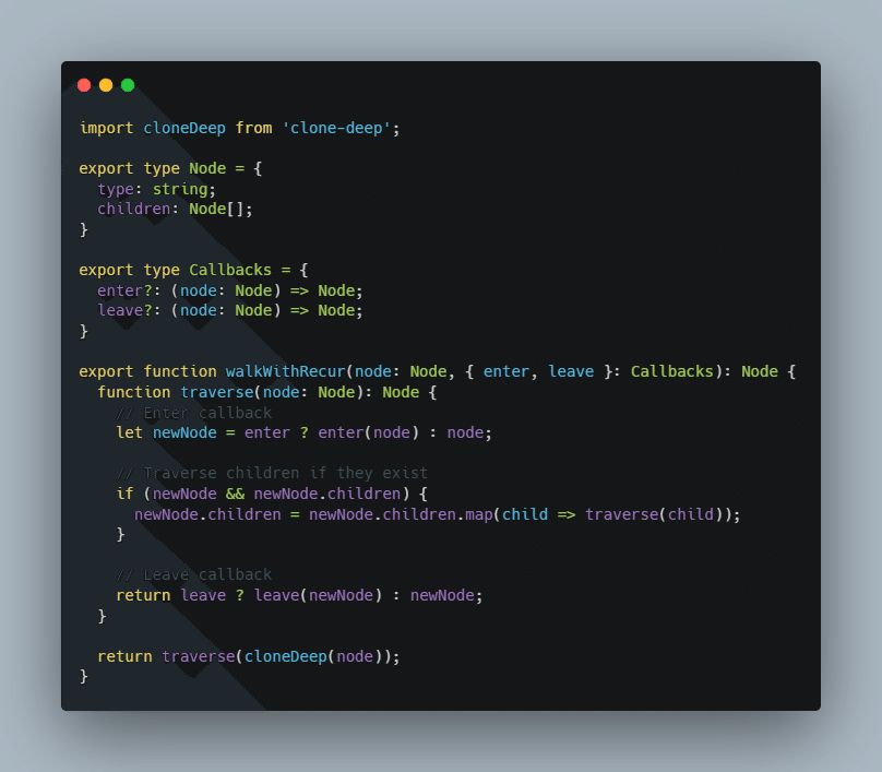 enter,leaveのコールバック関数をもつWalk関数のデモ https://codesandbox.io/p/devbox/cranky-curie-r2vx9p?file=%2Fsrc ...