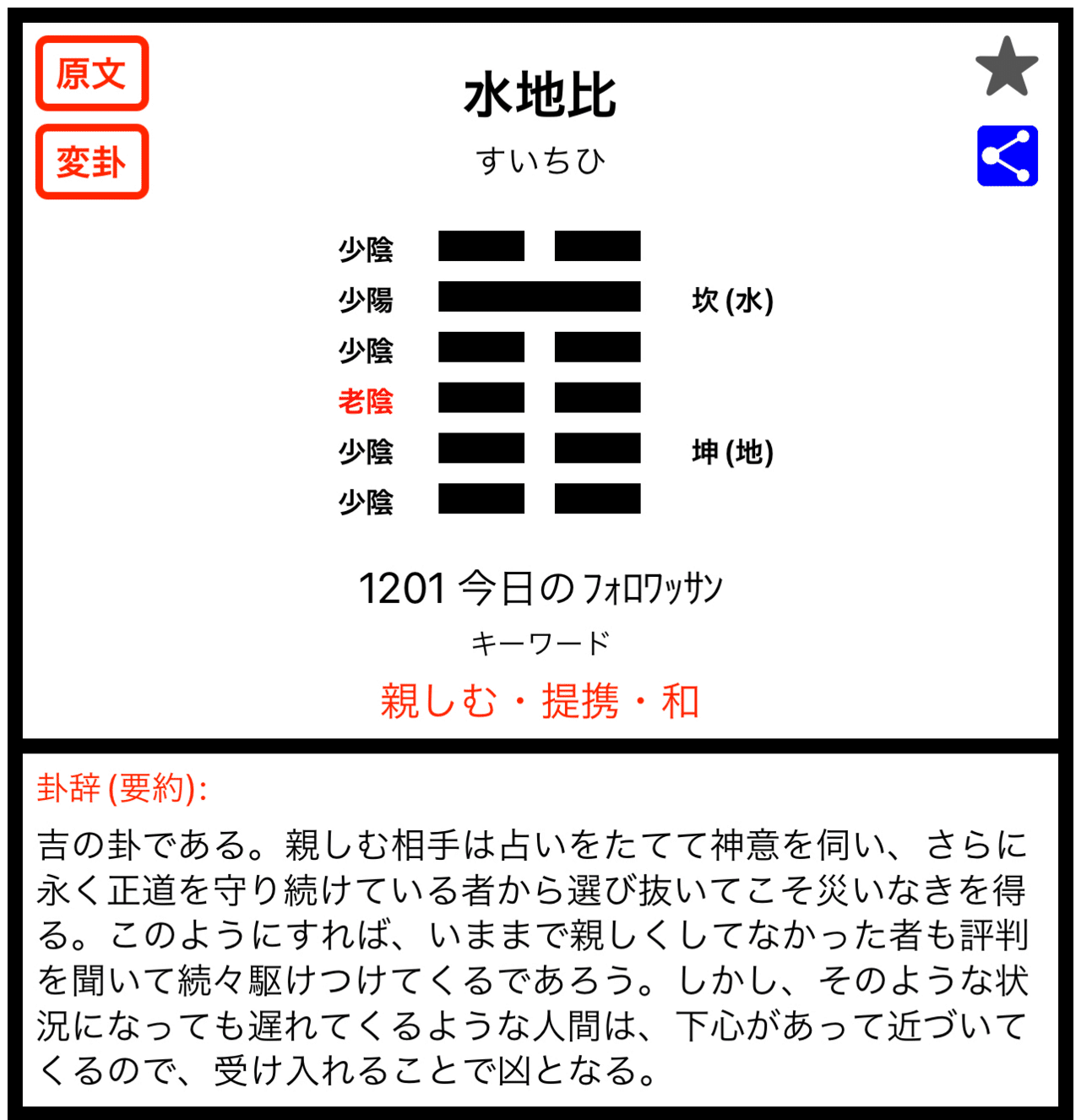1201 易占い(本卦のみ) 使用占いアプリ https://apps.apple.com/jp/app/%E6%98%93%E5%8D%A0 ...