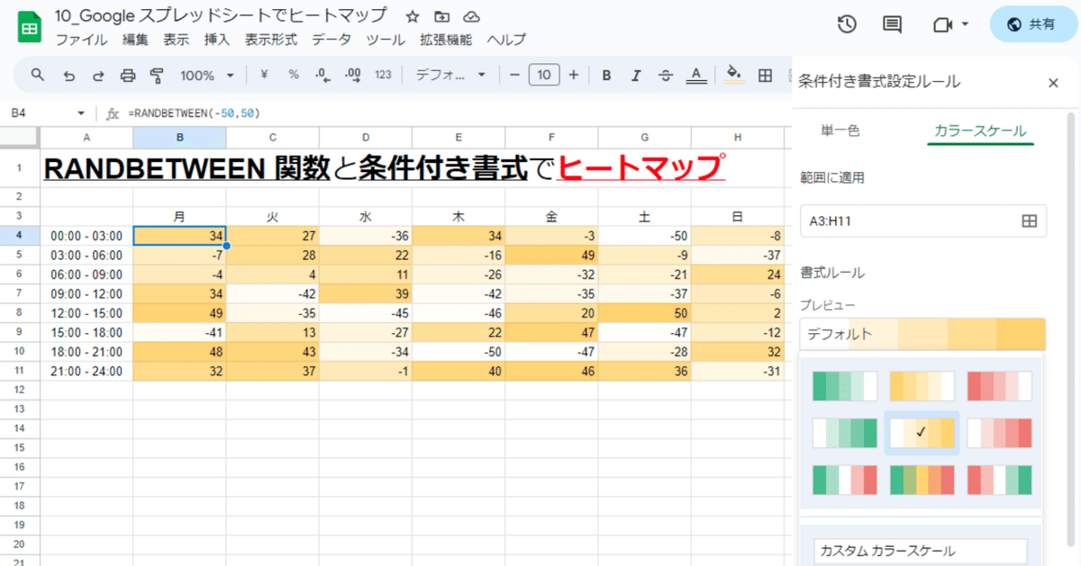 【解説動画・図解あり】Google スプレッドシートの表を「ヒートマップ」にしてデータを強調する｜Teeda