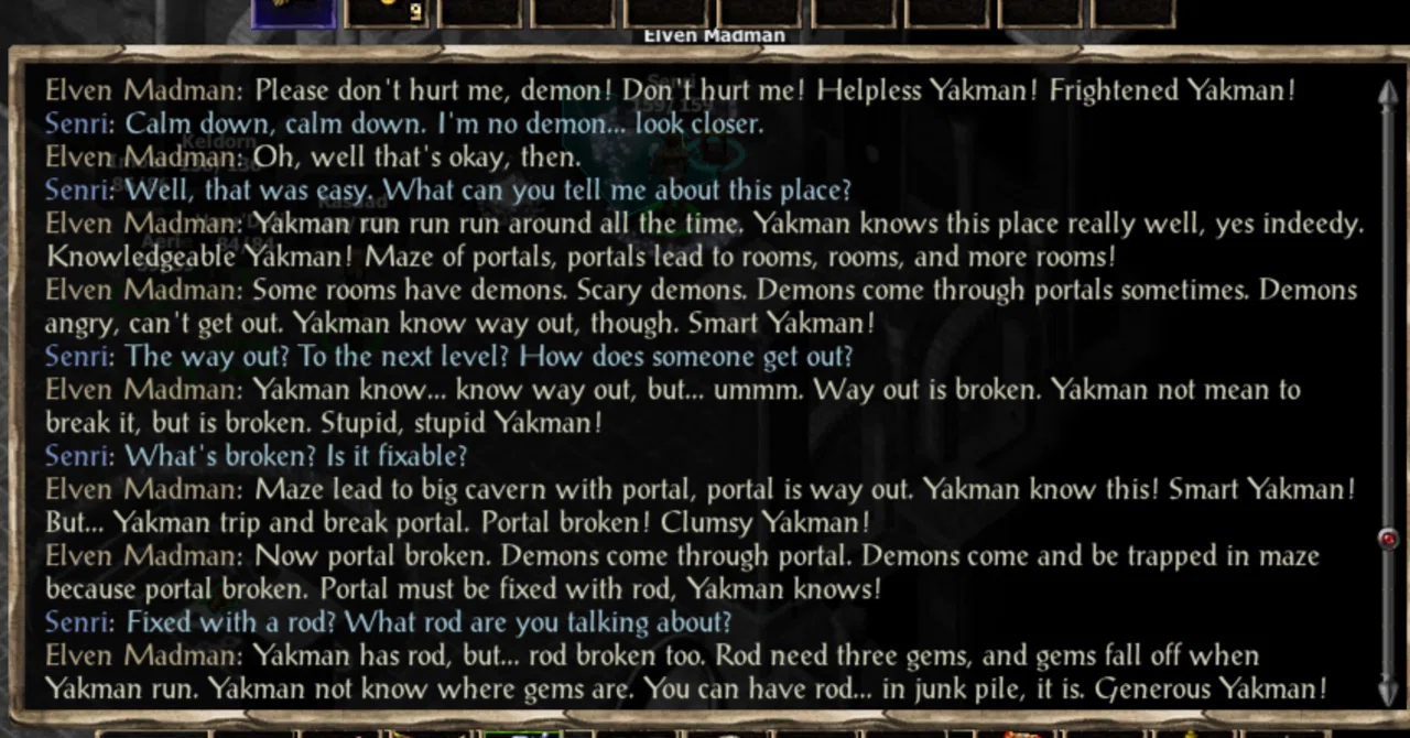 BG2, Watcher's Keep lv3, 狂人ヤクマンと主人公の対話1、壊れた出口のポータル｜万里ヨーヨー