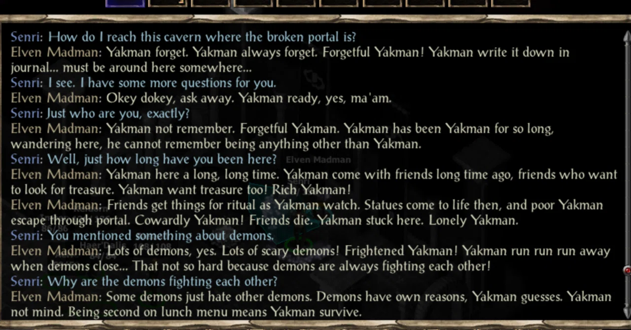 BG2, Watcher's Keep lv3, 狂人ヤクマンと主人公の対話2、ヤクマンの過去と悪魔の対立｜万里ヨーヨー