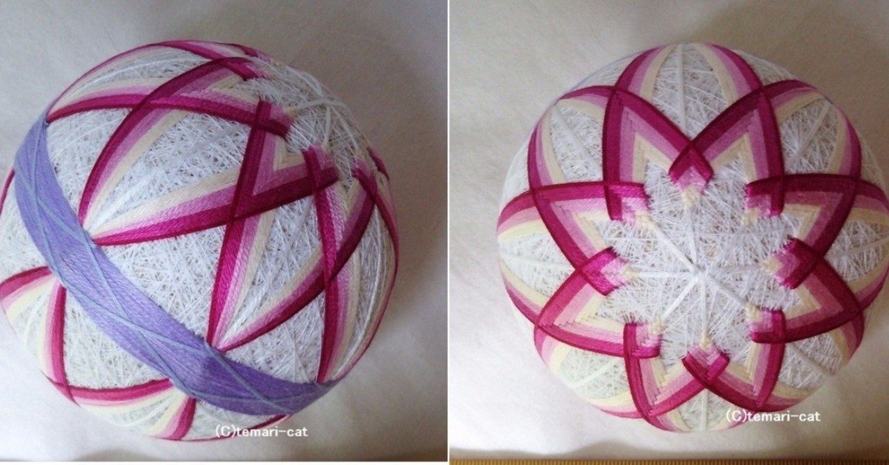 #17 手まり「上下同時の菊、中心が開いたタイプ」の作り方｜てまり-ねこ