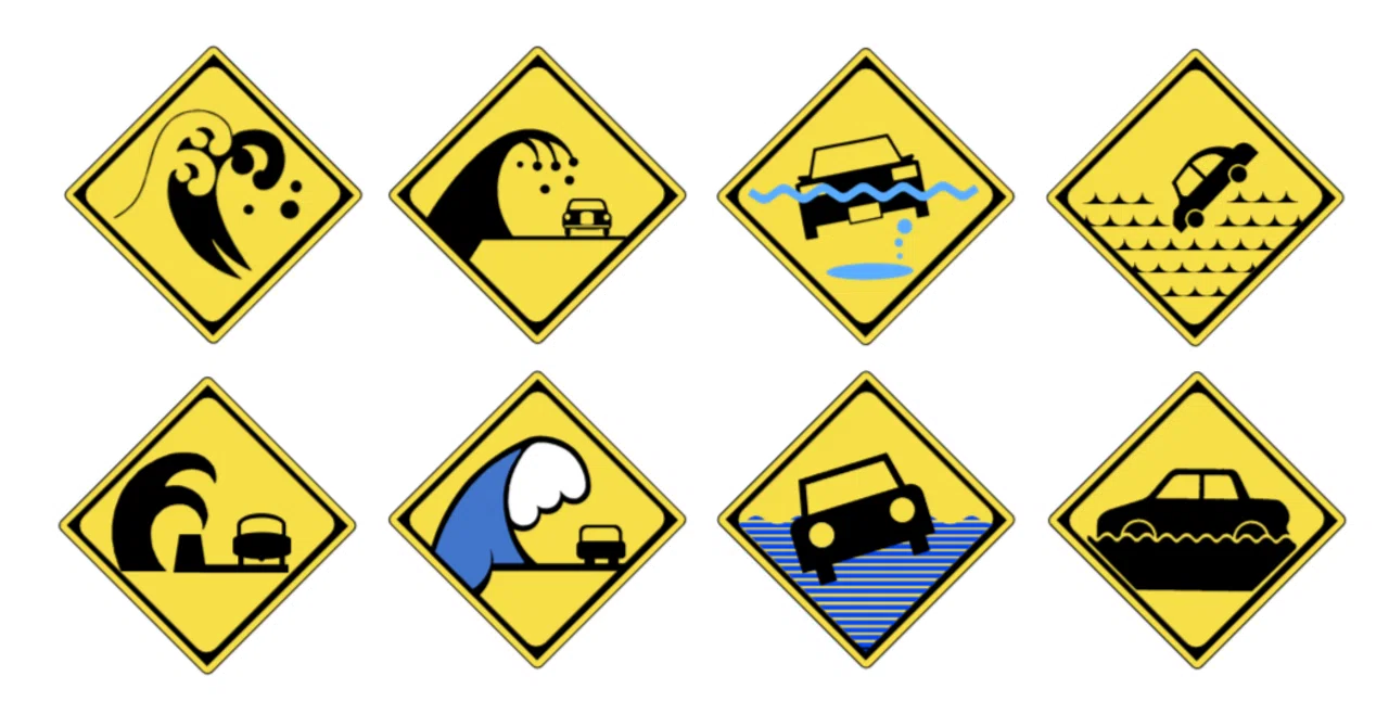 Original Warning Signs: Caution for High Waves, Overtopping Waves ...