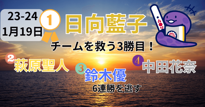 Mリーグ2023-24 1月19日 NAGA解析/渋谷ABEMAS・日向藍子プロ、チームの苦境を食い止めるトップ獲得！U-NEXTパイレーツ・鈴木優プロは6連勝を逃す。｜t-yoko@Mリーグ ...